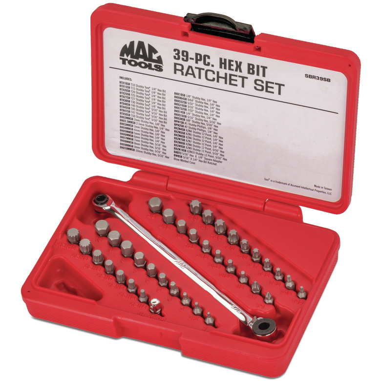 MAC TOOLS SBR39SB 39-osainen ruuvikärkisarja erikoispitkällä räikällä ...